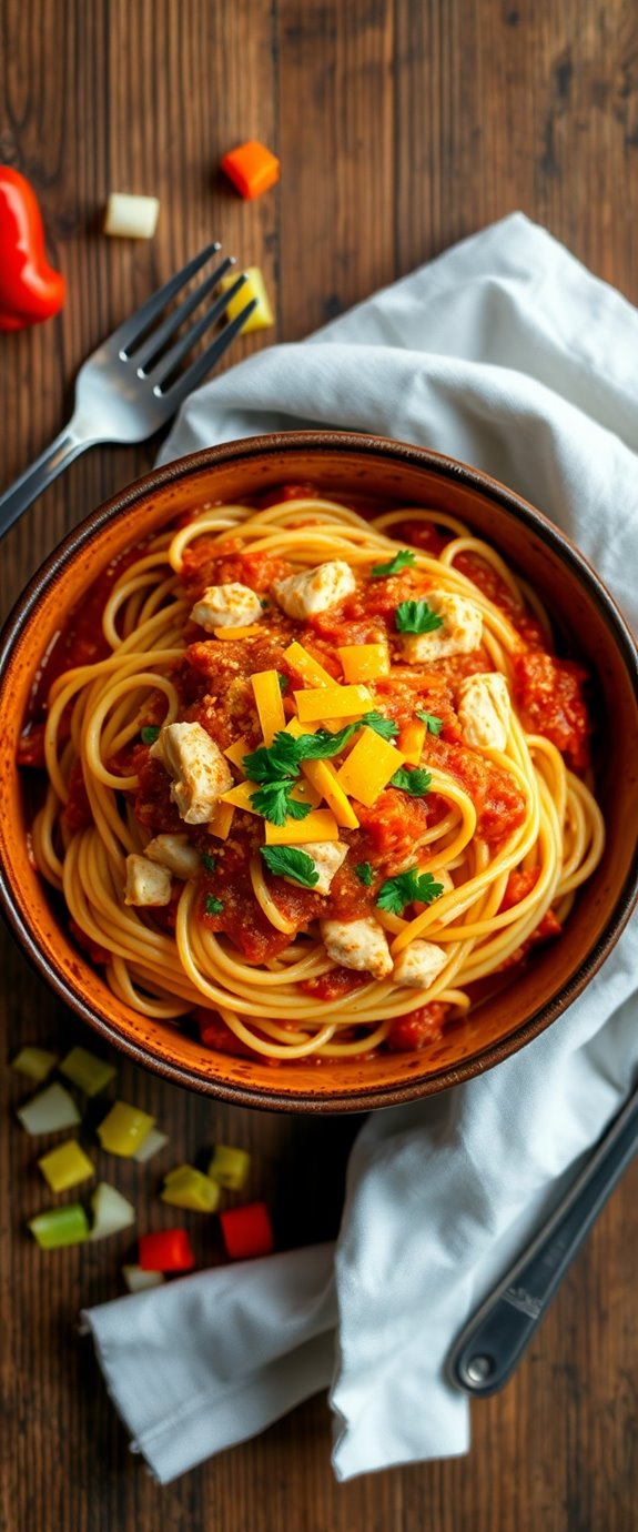 Chicken Spaghetti Red Sauce Penne Pasta Recipe